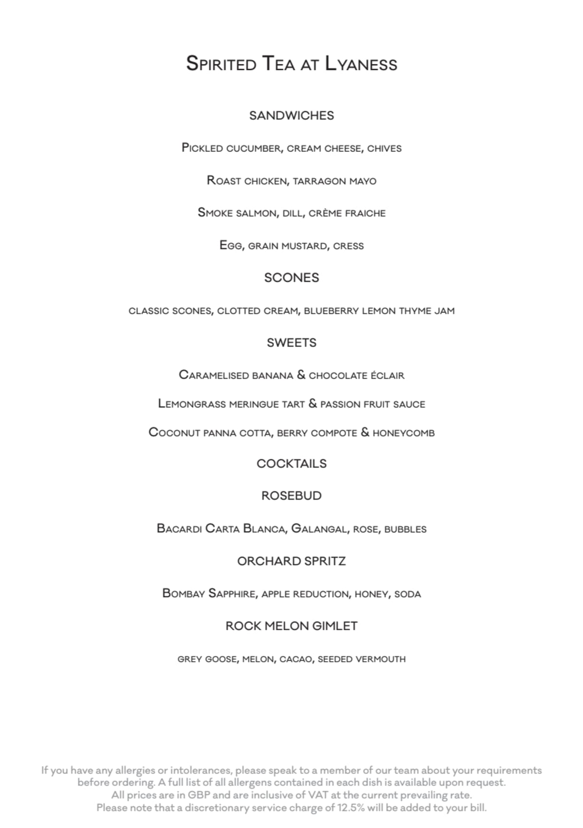 Menus 2024 - Lyaness at Sea Containers London in London | TheFork