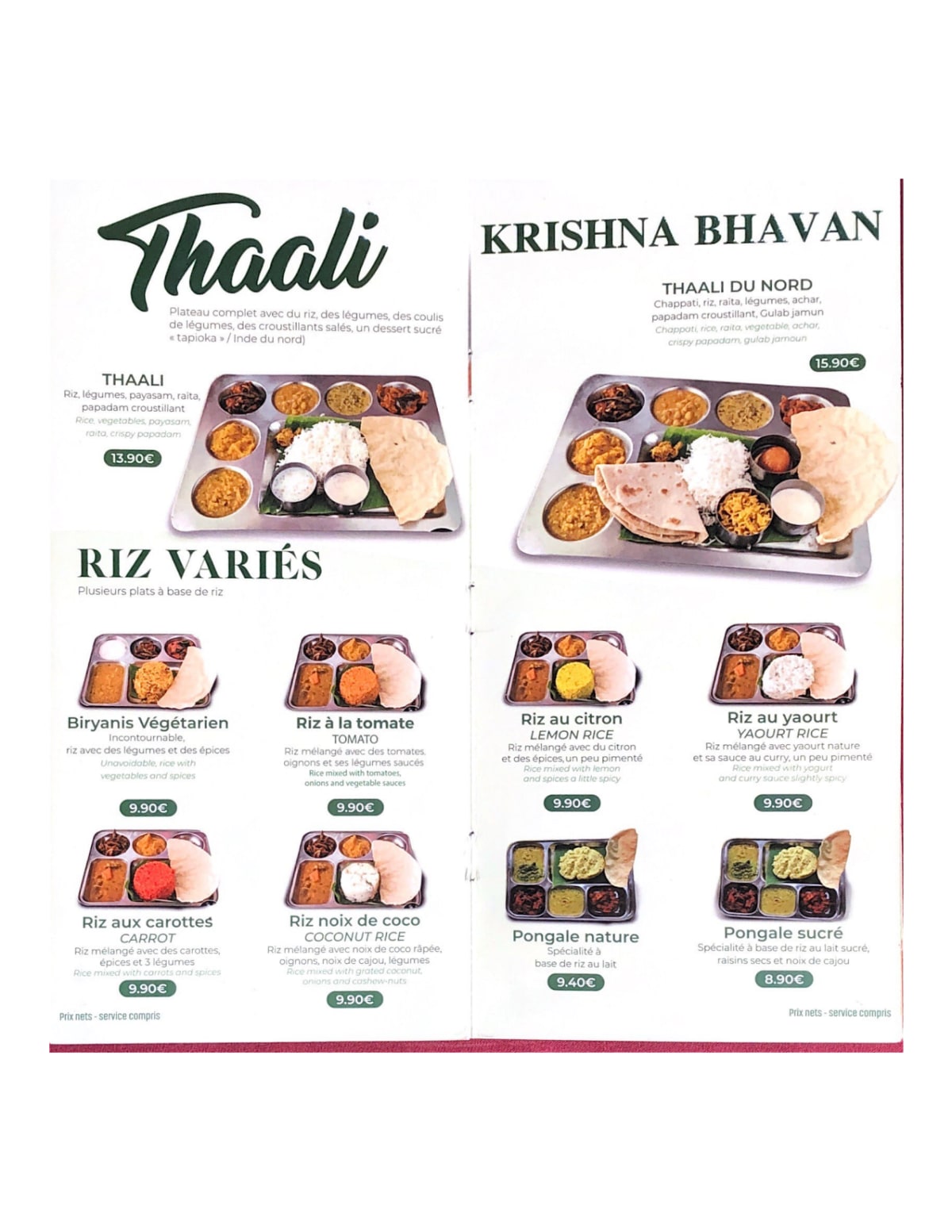 Carte et Menus 2024 - KRISHNA BHAVAN - MAGENTA à Paris | TheFork