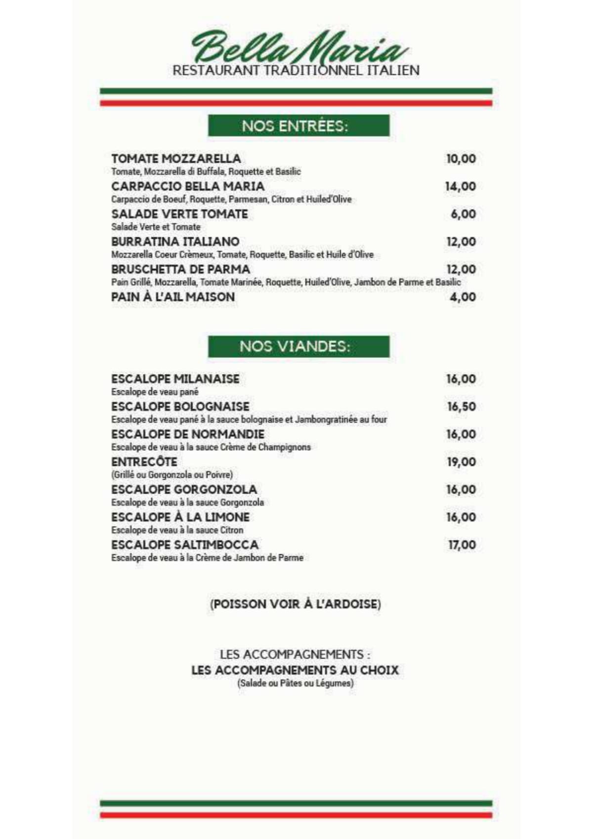 Menù completo e carta 2024 - Bella Maria a Fresnes | TheFork