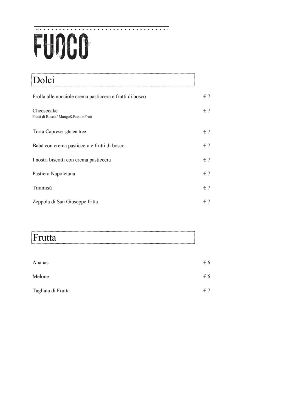 Menù completo e carta 2024 - Fuoco a Roma | TheFork