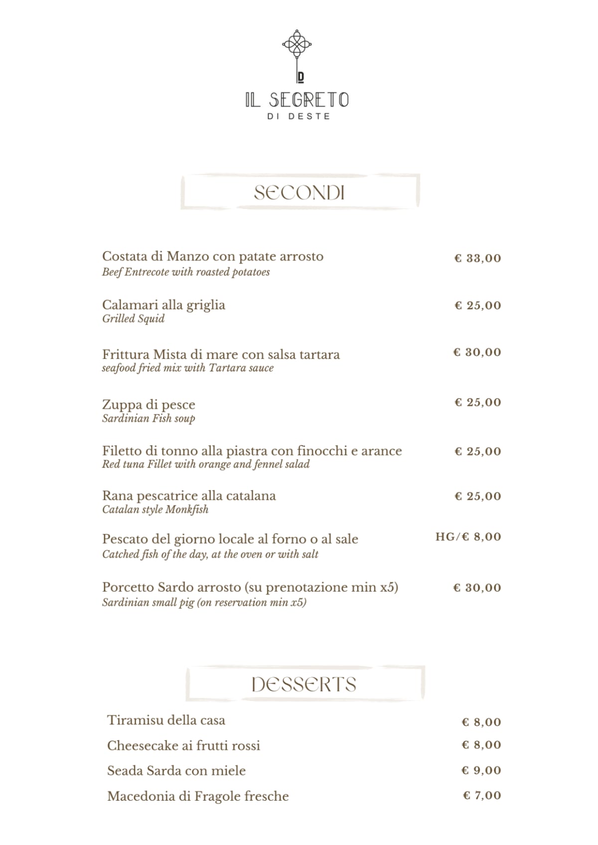 Carte et Menus 2024 - Il Segreto di Deste à Aggius | TheFork