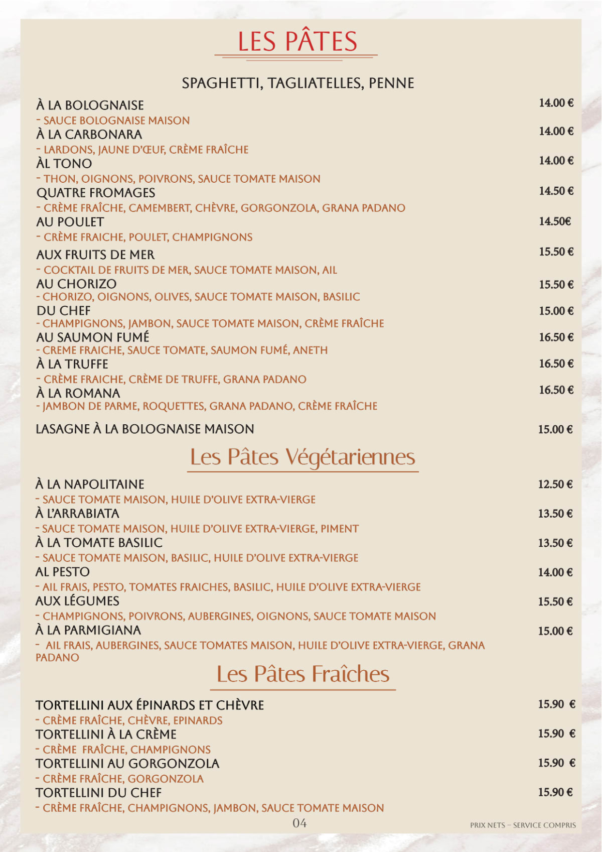Menu 2024 - Sainte Marie in Sèvres | TheFork