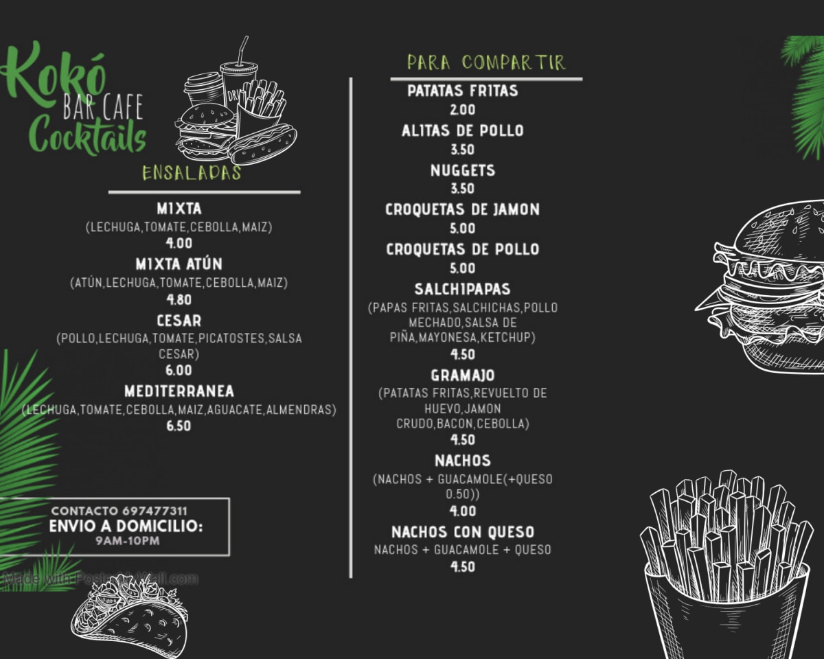 Carte et Menus 2024 - KoKo café à Playa Blanca | TheFork