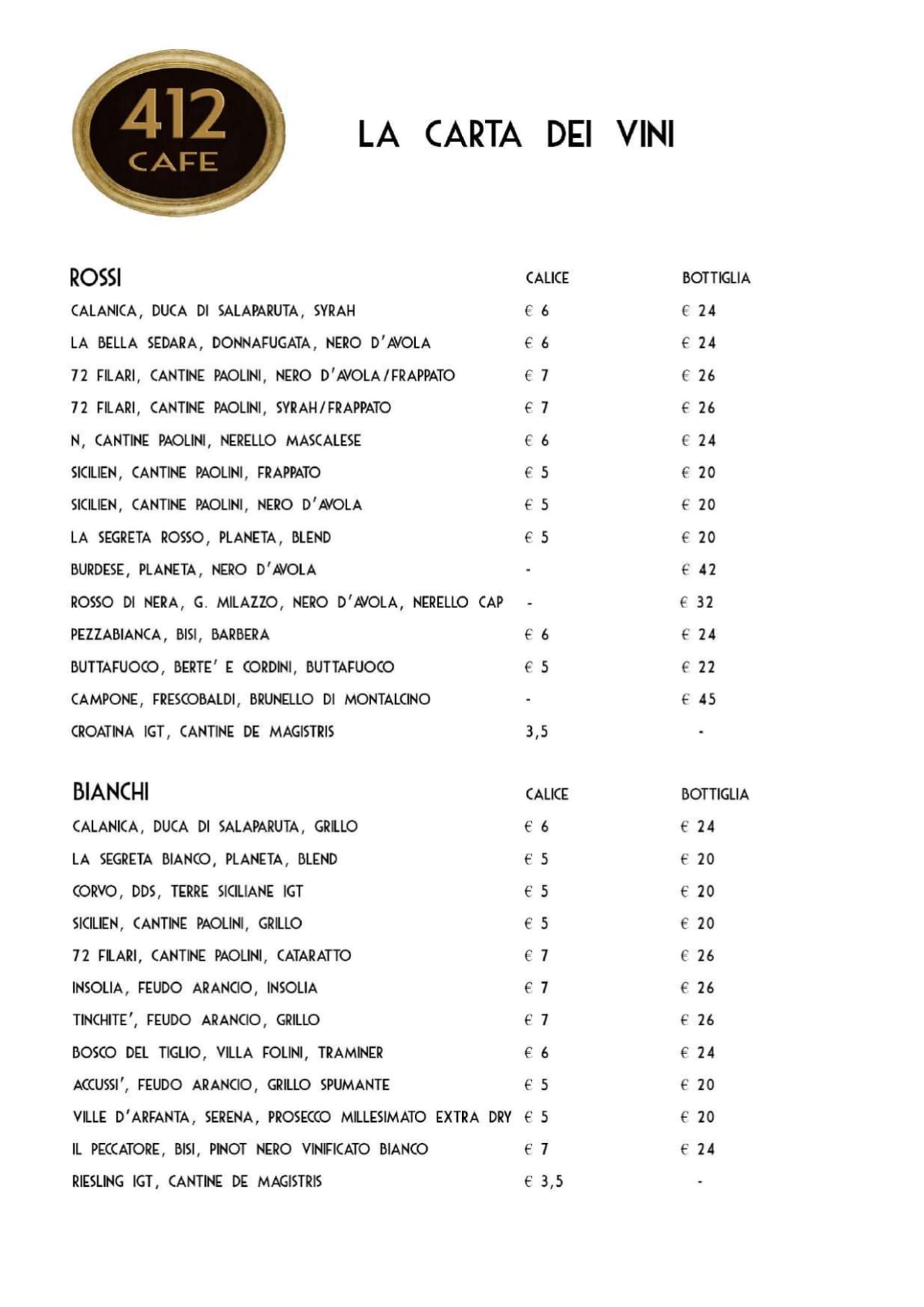 Carte et Menus 2024 - 412 Cafe à Opera | TheFork