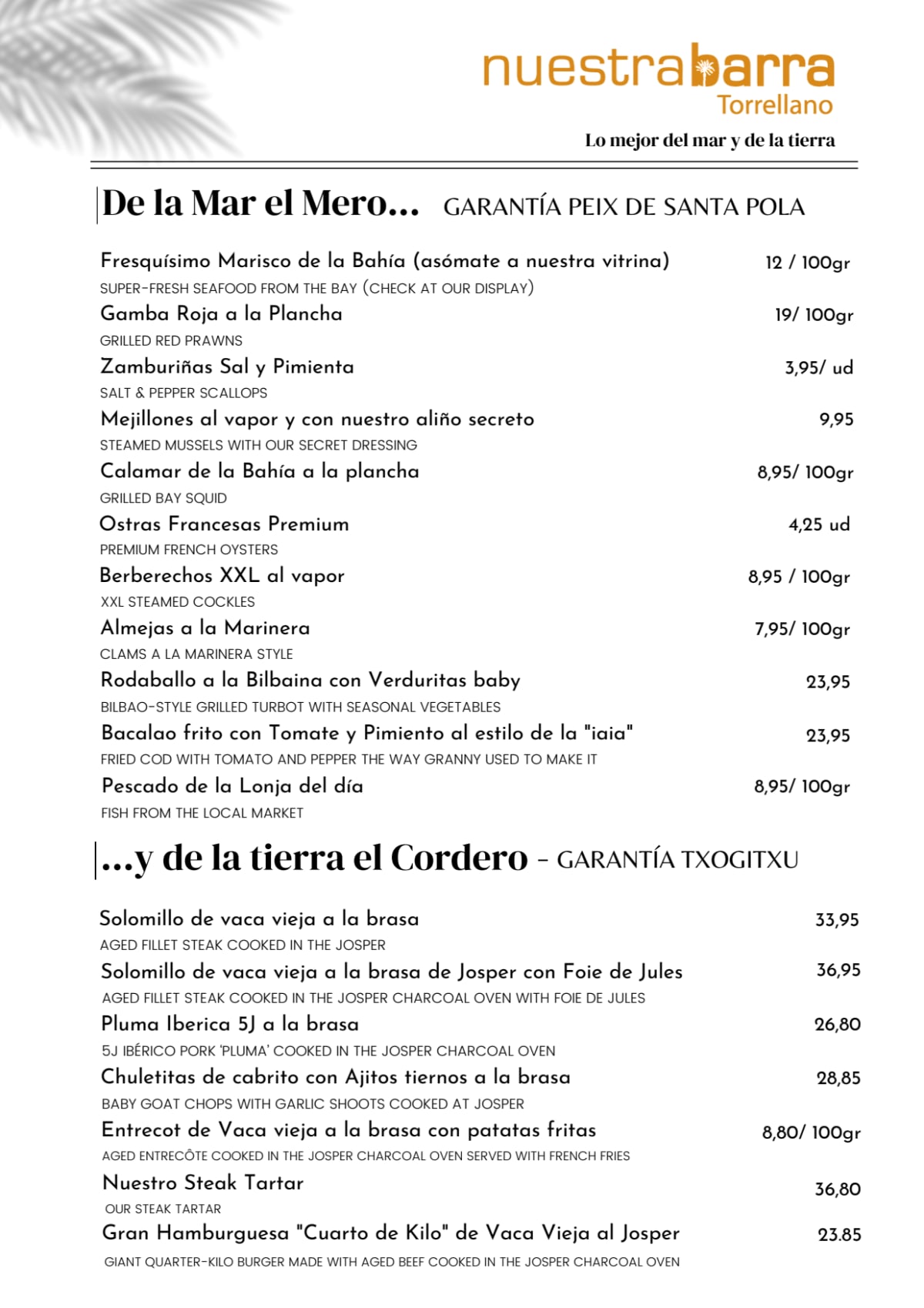 Menu 2024 - Nuestra Barra Torrellano in Torre del Pla | TheFork