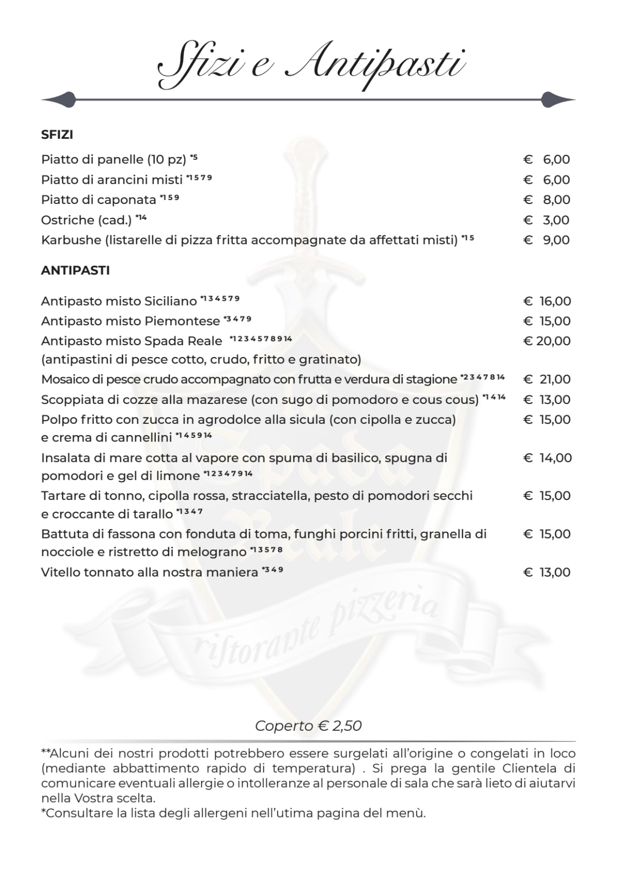 Menù completo e carta 2024 - La Spada Reale a Torino | TheFork