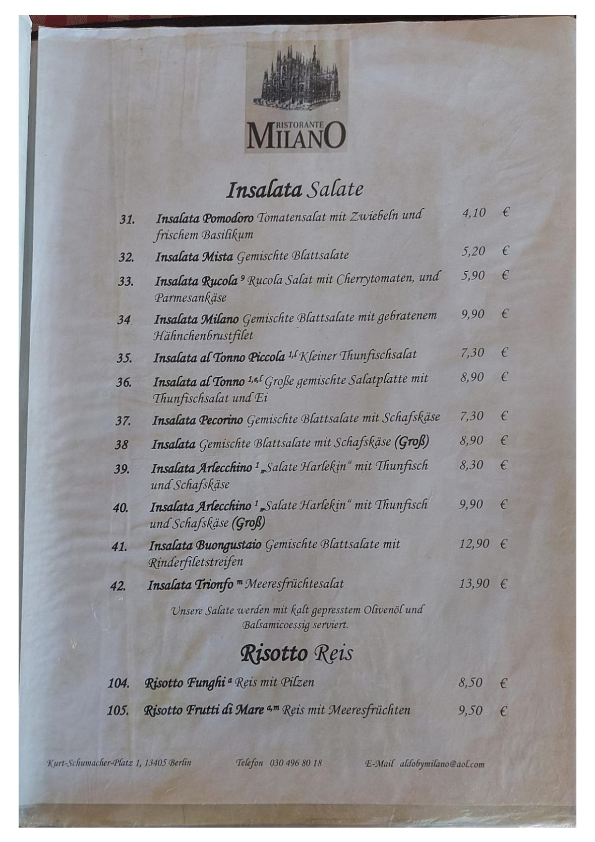 Carte et Menus 2024 - Milano à Berlin | TheFork