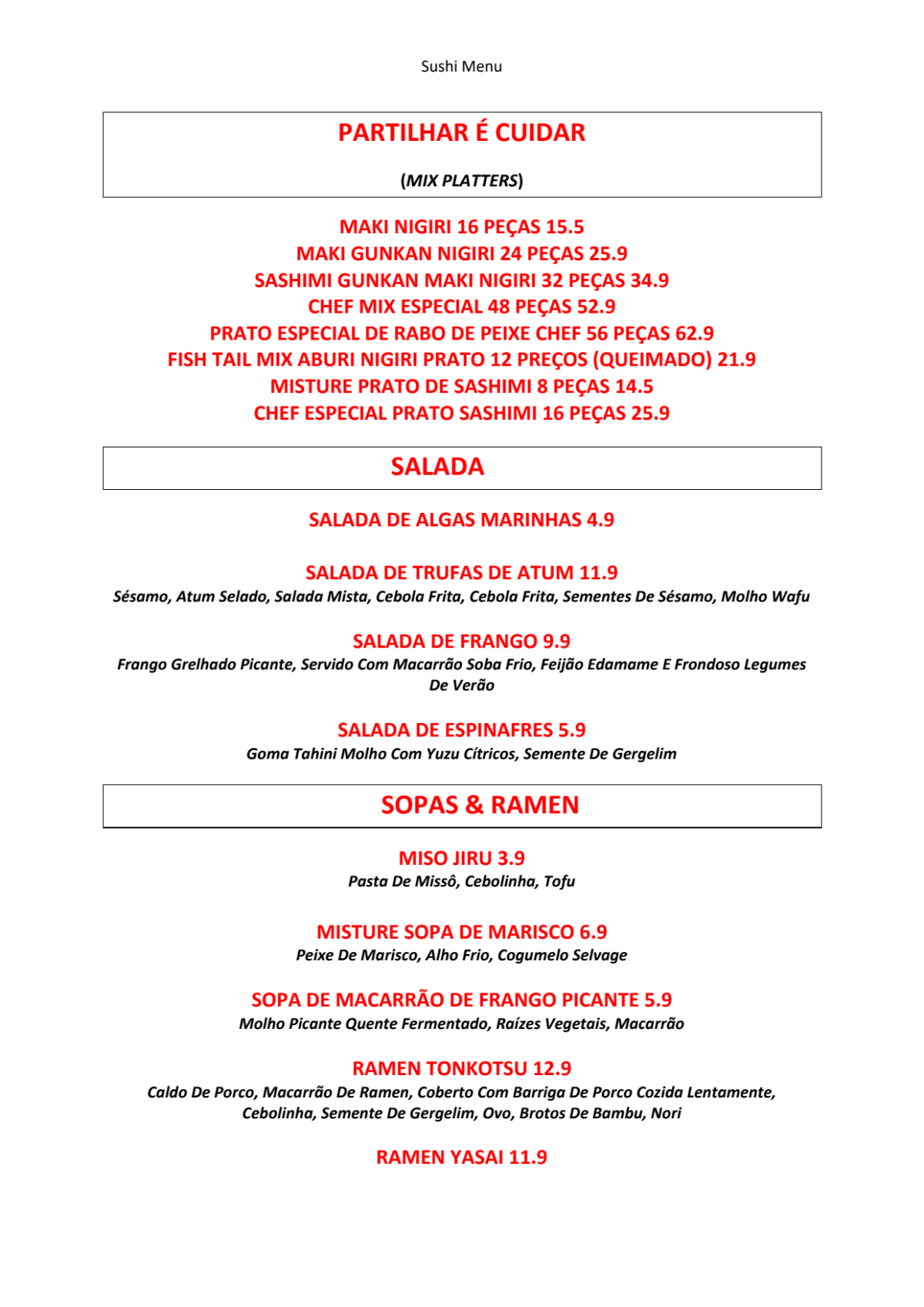 Menù completo e carta 2024 - Fish Tail Albufeira a Albufeira | TheFork