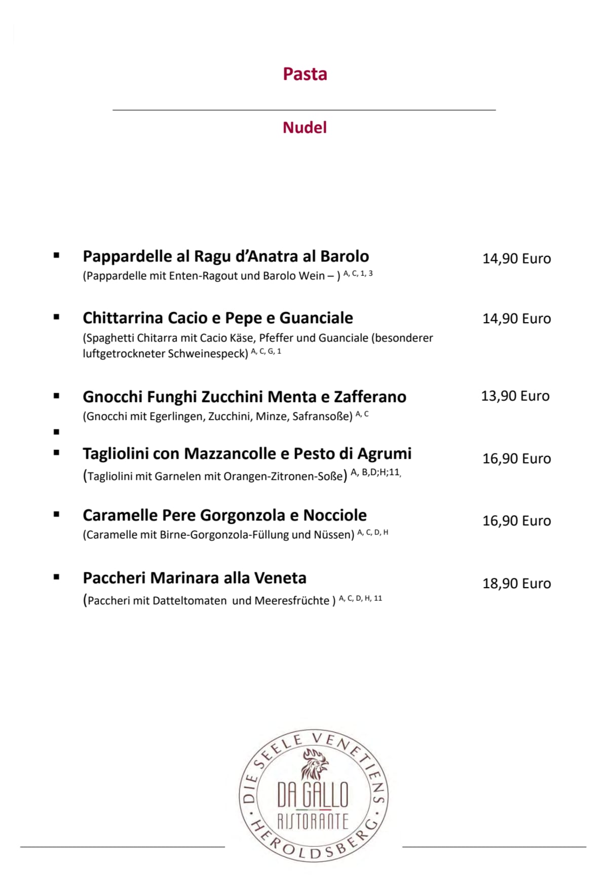 Carte et Menus 2024 - Da Gallo à Heroldsberg | TheFork