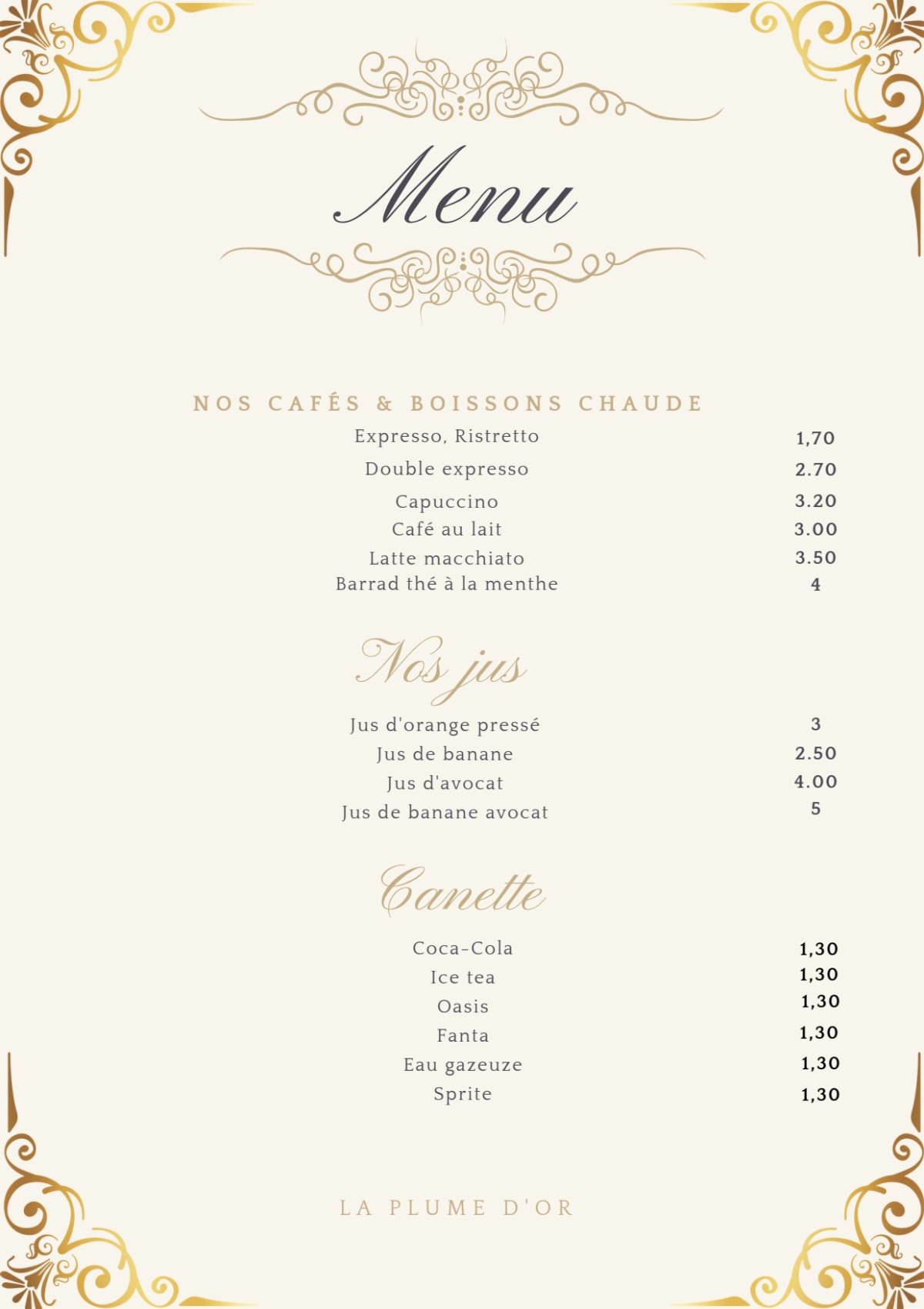 Speisekarte 2024 – La plume d'or in Bondy – TheFork