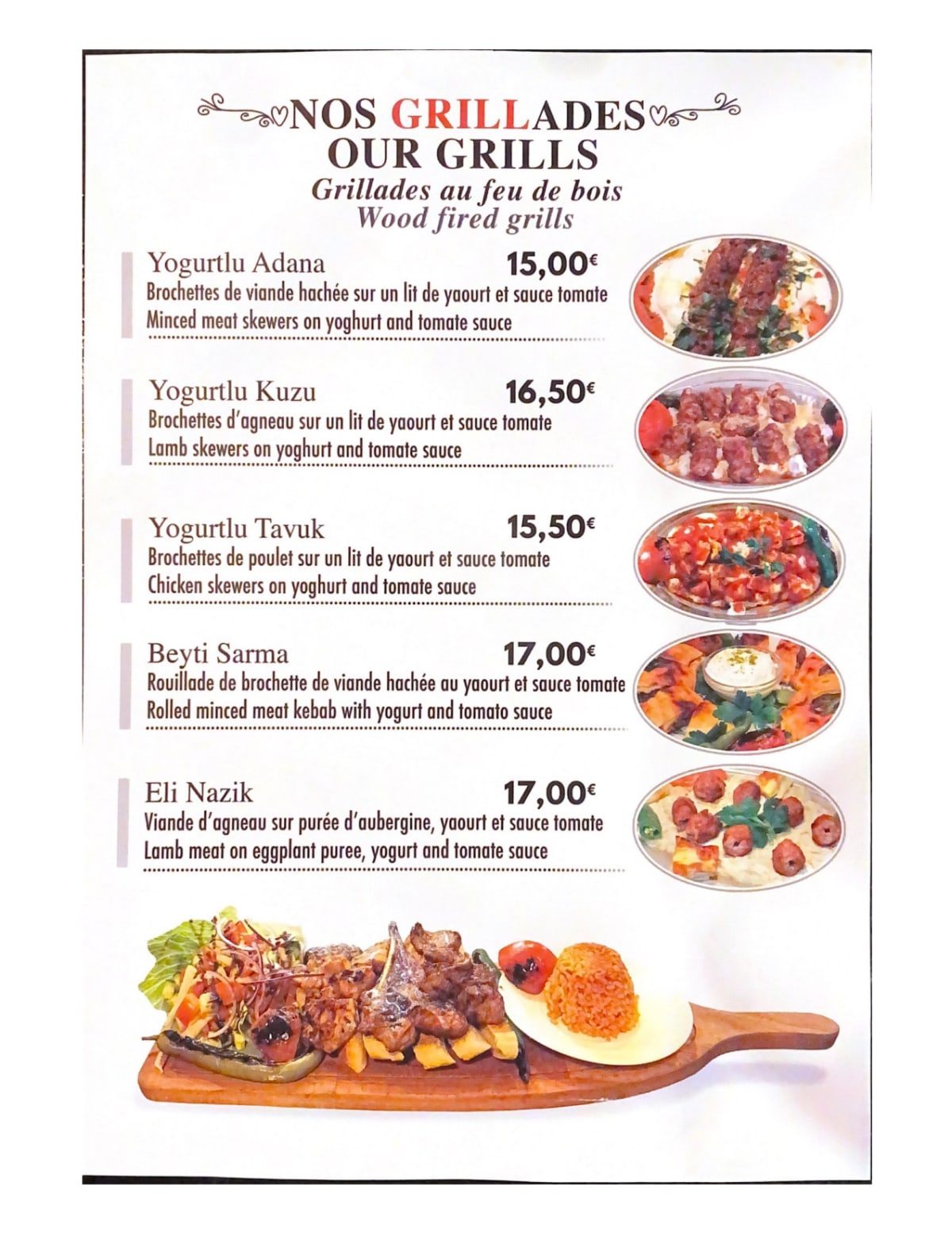 Carte et Menus 2023 - DERSIM GRILL - Cuisine Kurde à Paris | TheFork