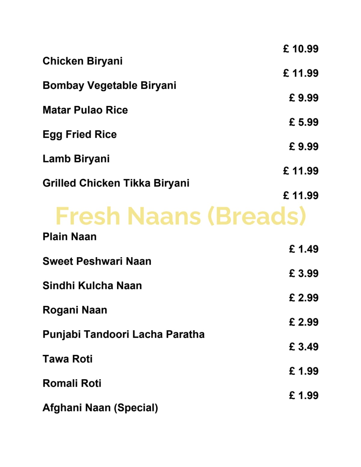 Carte et Menus 2024 - Dilpasand Express à Londres | TheFork