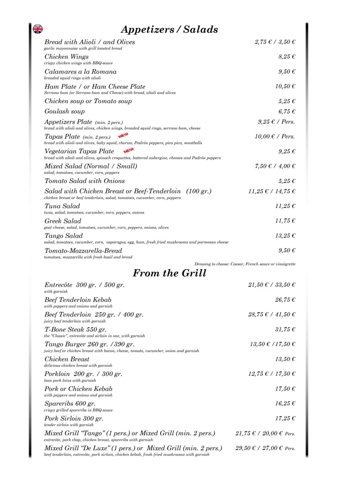 Carte et Menus 2024 - Steakhouse Tango à Ses Cadenes | TheFork