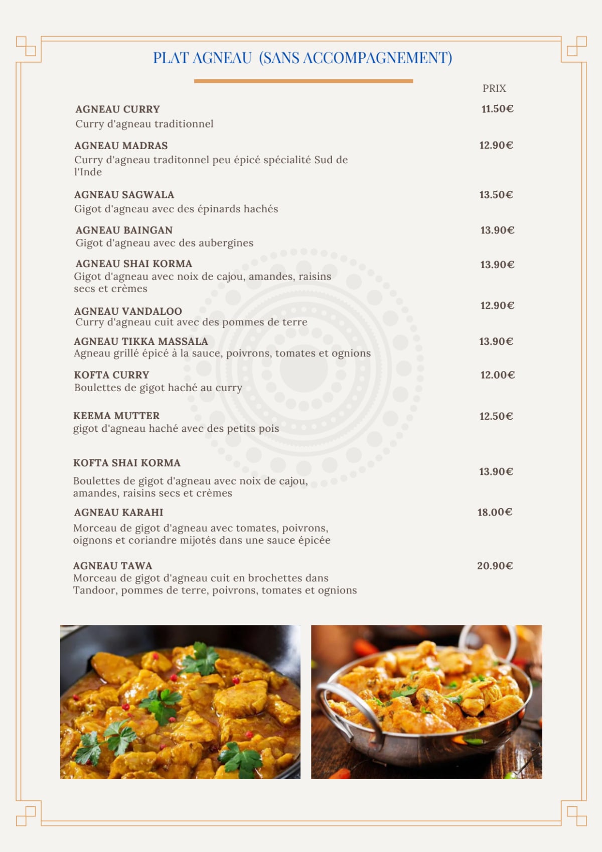 Carte et Menus 2024 - Restaurant indien Punjab à Provins | TheFork