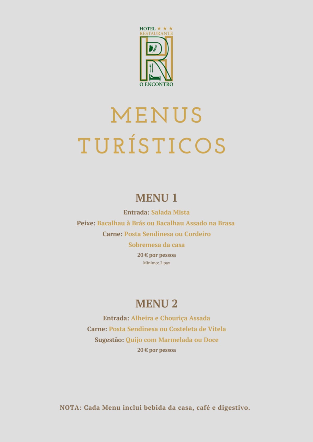 Carte et Menus 2024 - Restaurante "O Encontro" à Tabuaço | TheFork