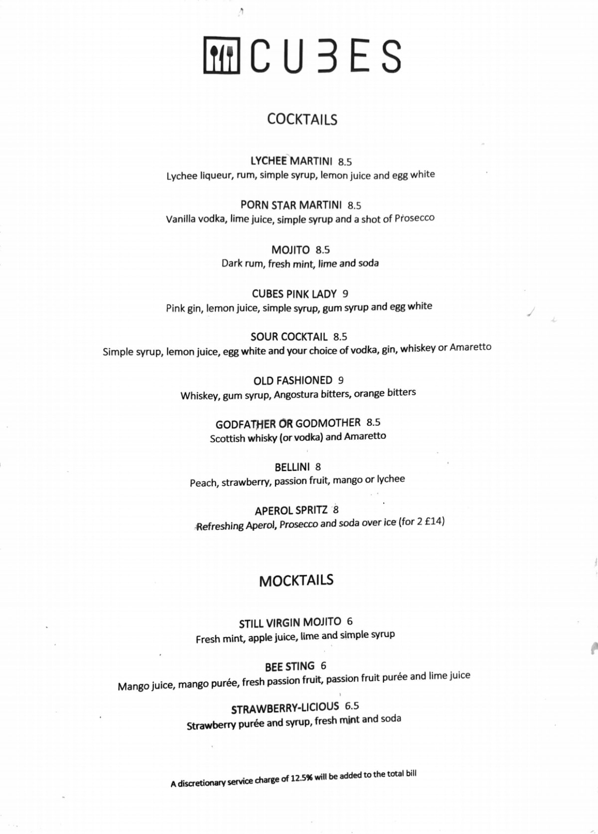 Carte et Menus 2024 - Cubes London à Londres | TheFork