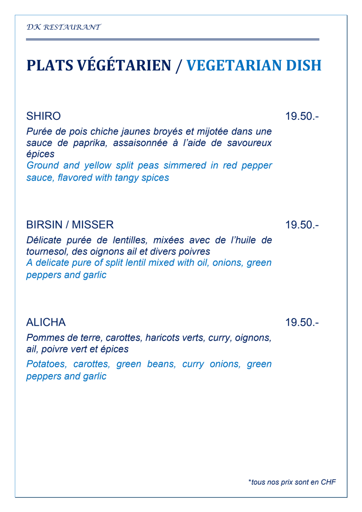 Carte et Menus 2024 - Dk Dahlak Restaurant à Yverdon-les-Bains | TheFork