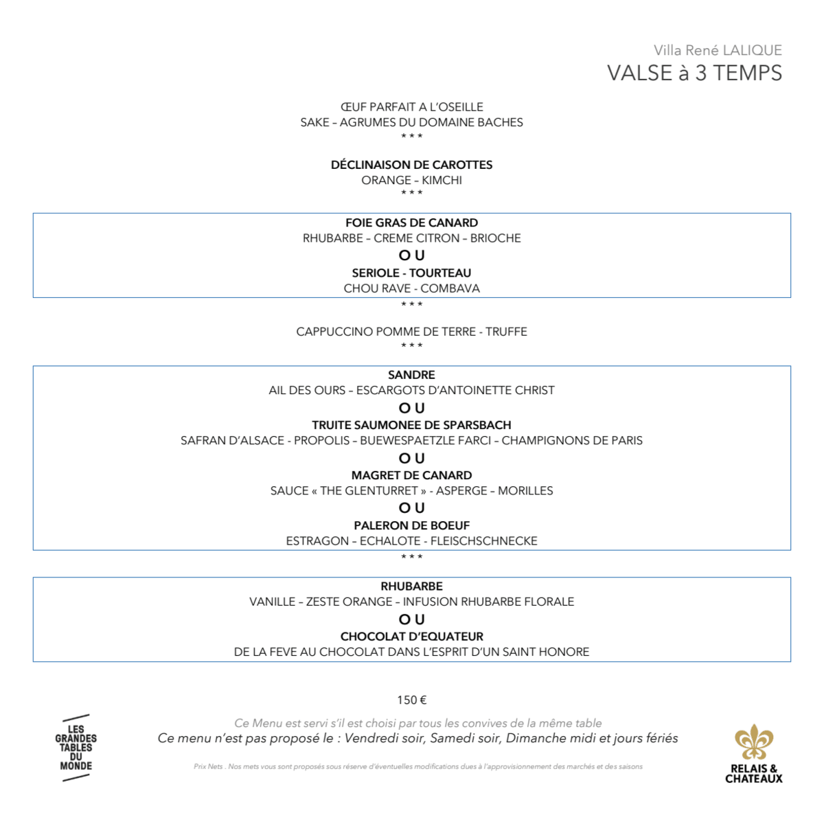 Carte et Menus 2023 - Villa René Lalique à Wingen-sur-Moder | TheFork