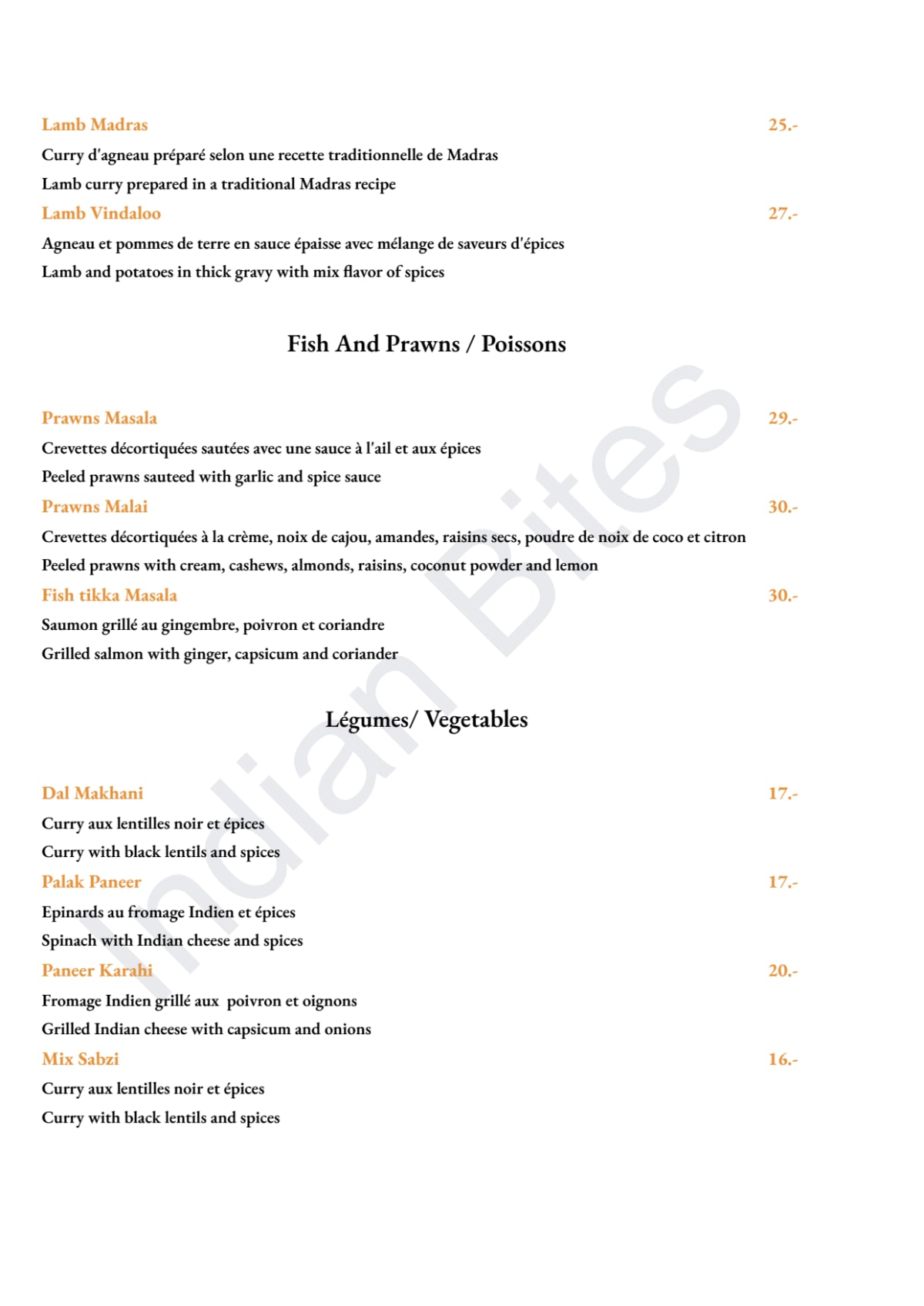 Speisekarte 2024 – Indian Bites in Genf – TheFork