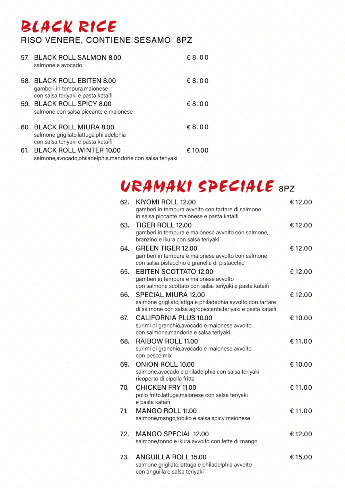 Menu 2024 - Kiyomi in Turin | TheFork