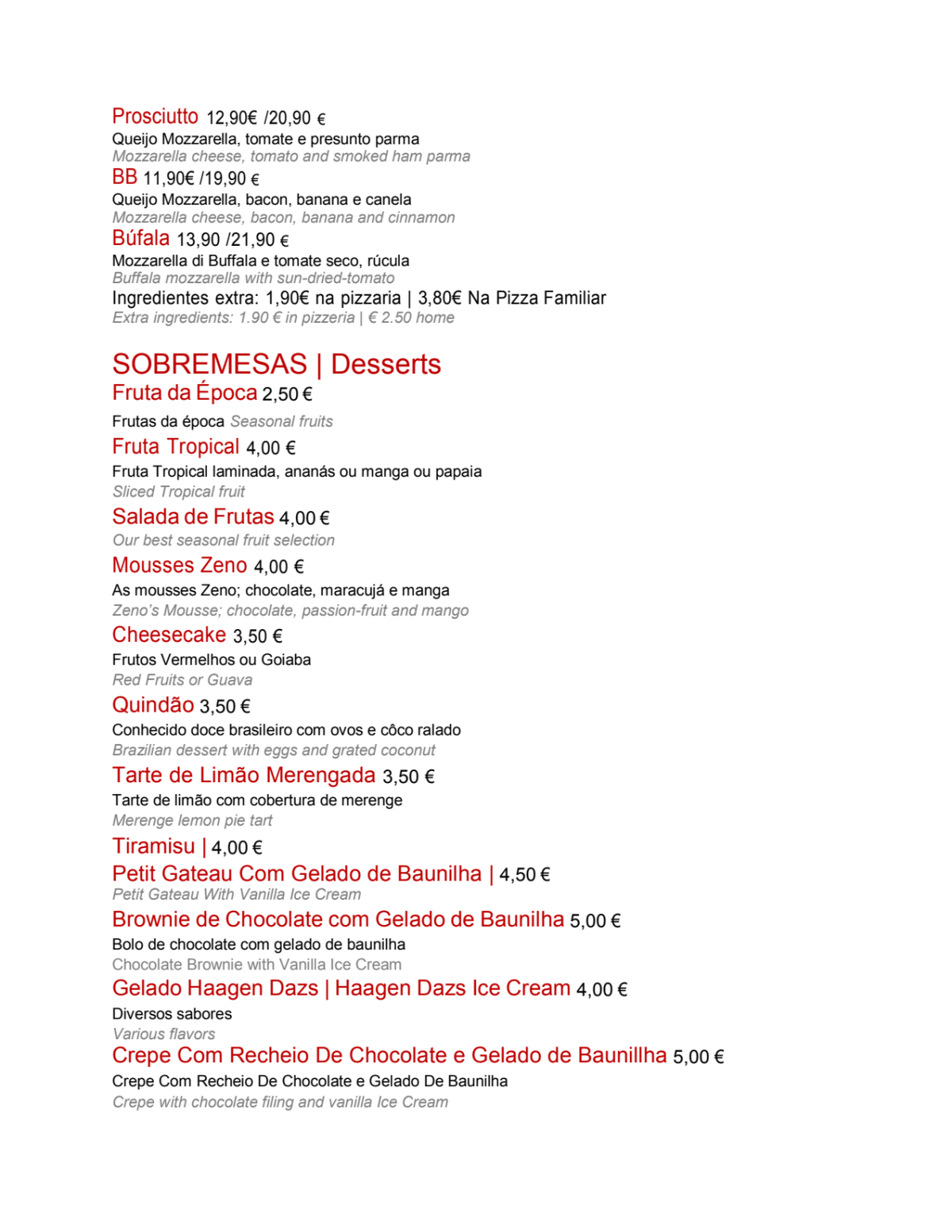 Carte et Menus 2024 - Zeno Pizza & Picanha Carcavelos à Carcavelos ...