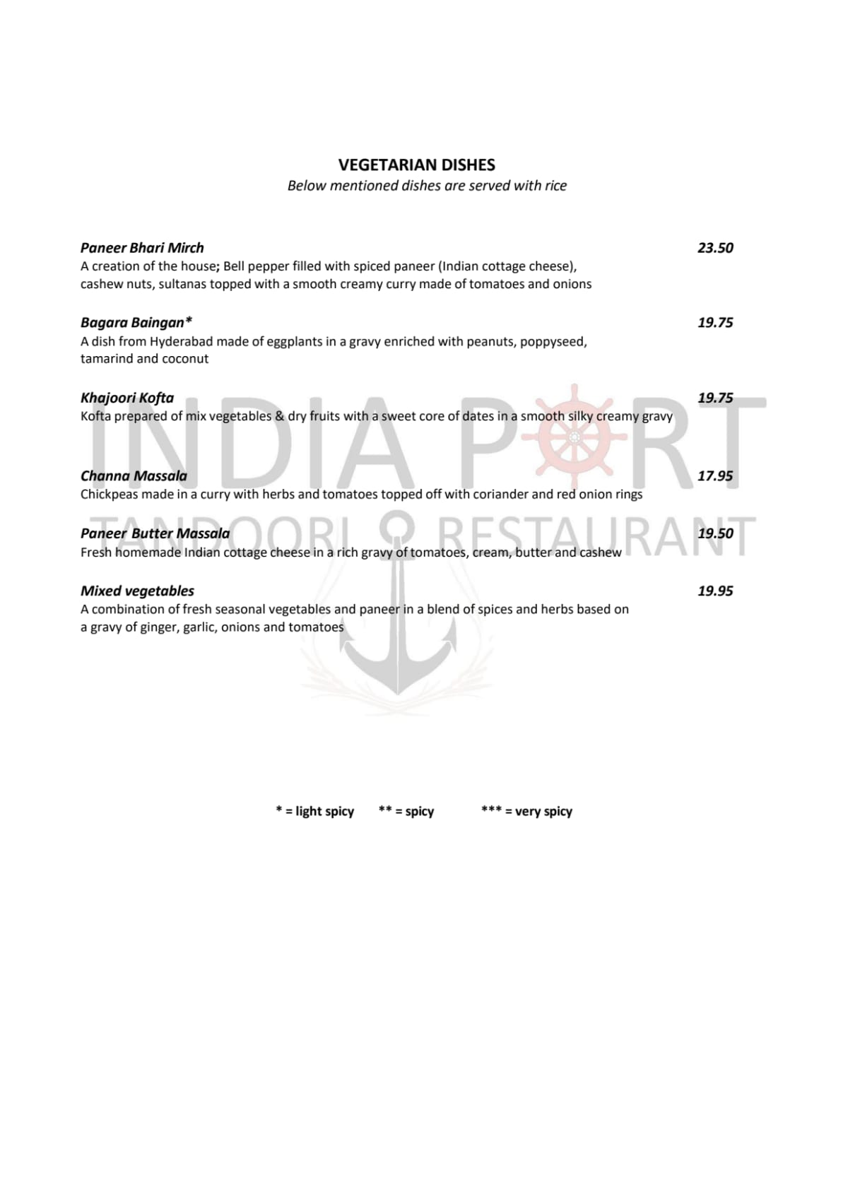 Carte et Menus 2024 - Restaurant India Port a/d Amstel à Amstelveen ...