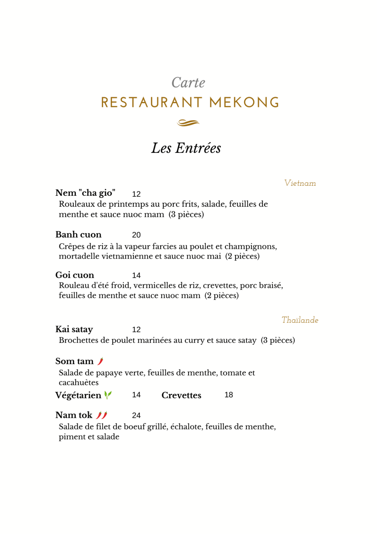 Carte et Menus 2024 - Mekong à Nyon | TheFork