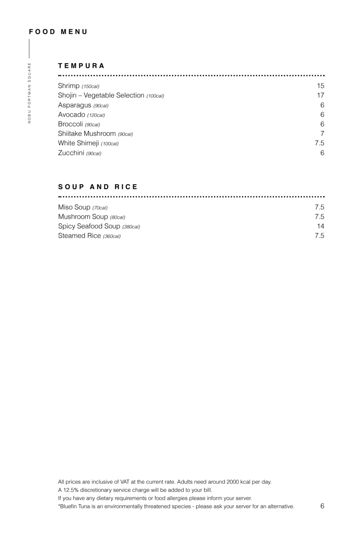 Menu 2024 - Nobu Portman Square in London | TheFork