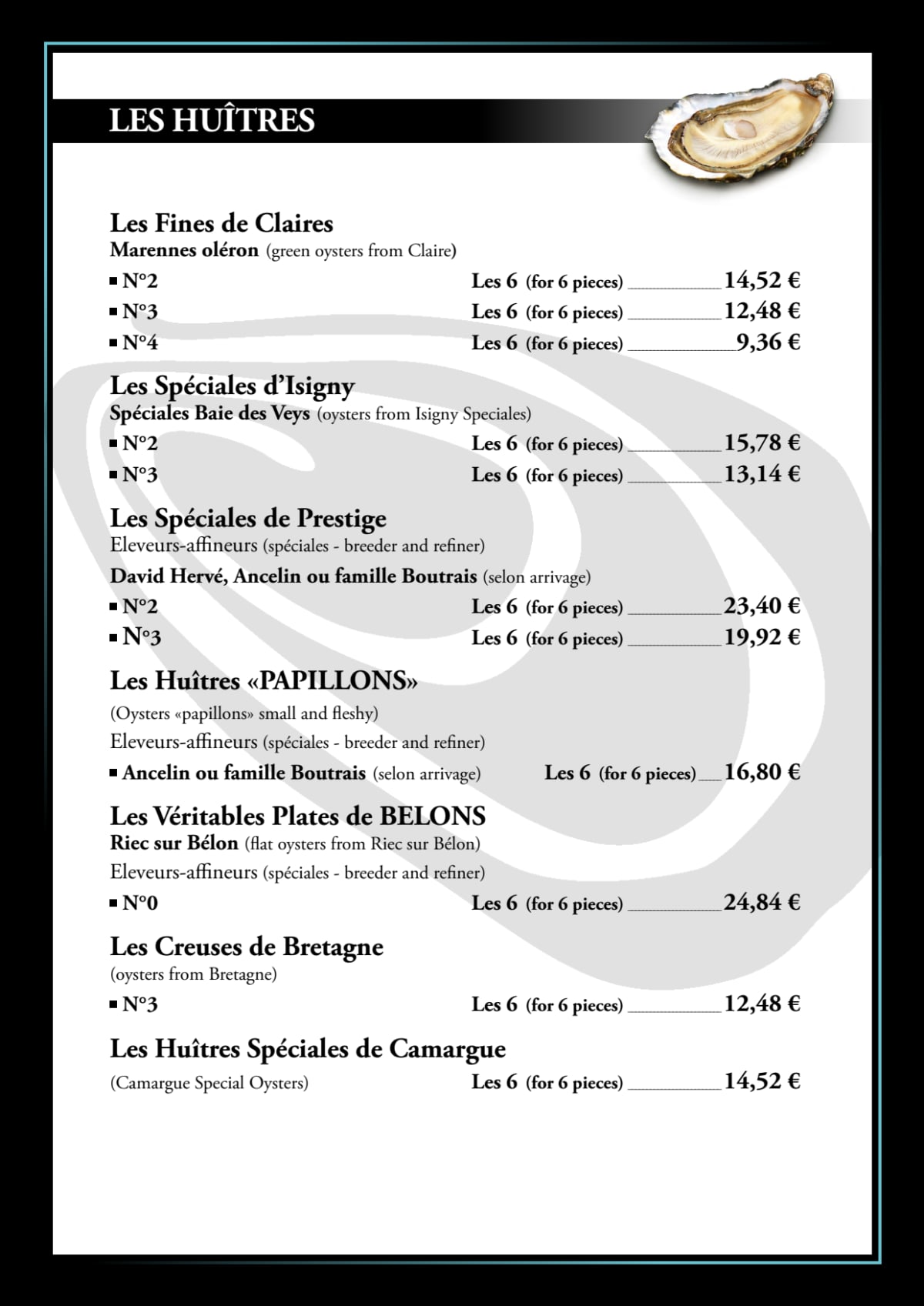 Carte et Menus 2024 - Coquillages du Roy René (Poissons - Coquillages ...