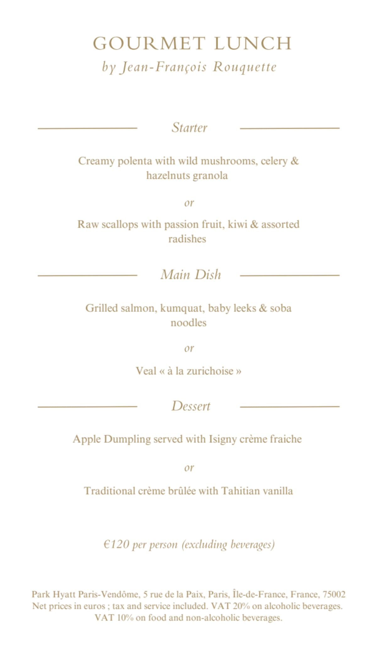 Menù completo e carta 2024 - Le Chalet - Park Hyatt Paris-Vendôme a ...