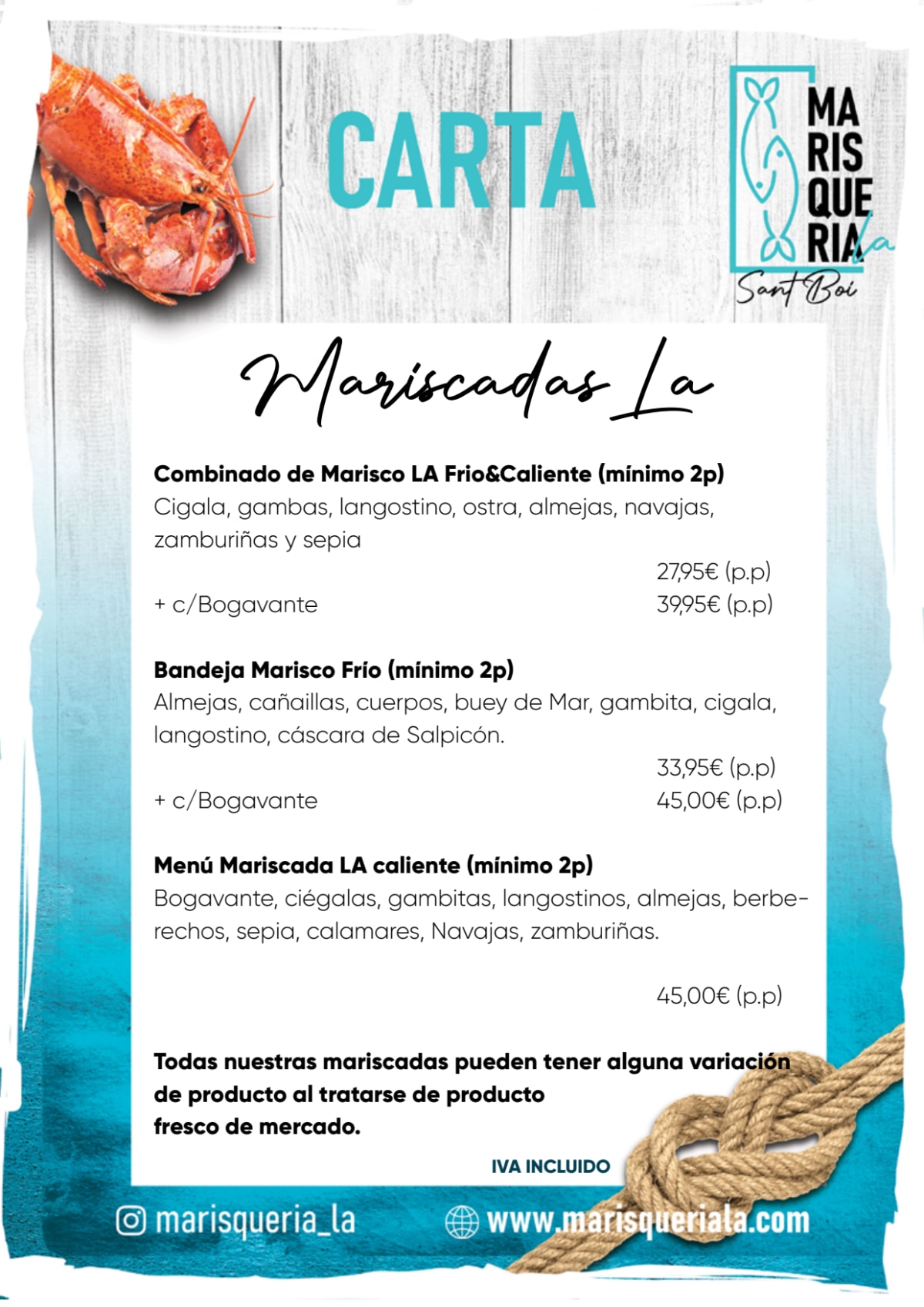 Carte et Menus 2024 - Marisqueria LA à Sant Boi De Llobregat | TheFork