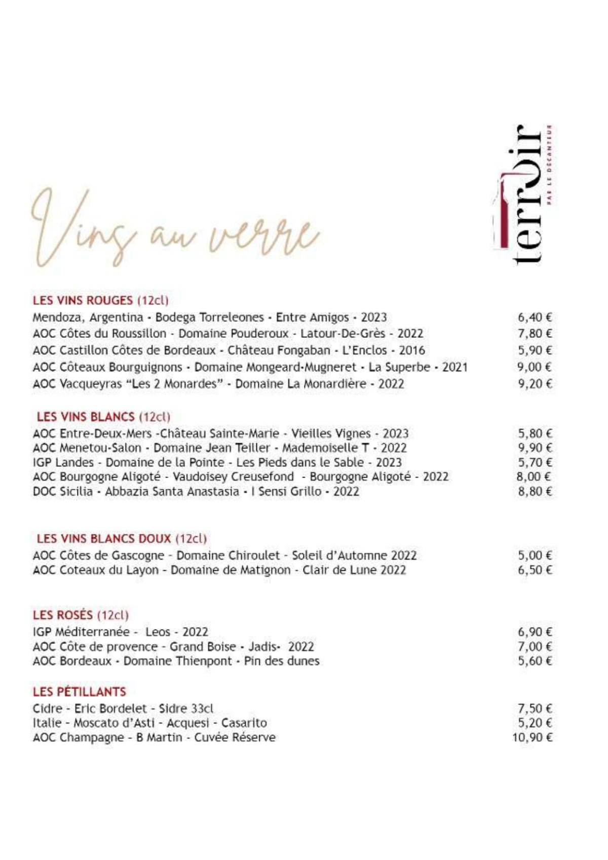 Menu 2024 - Terroir in Bordeaux | TheFork