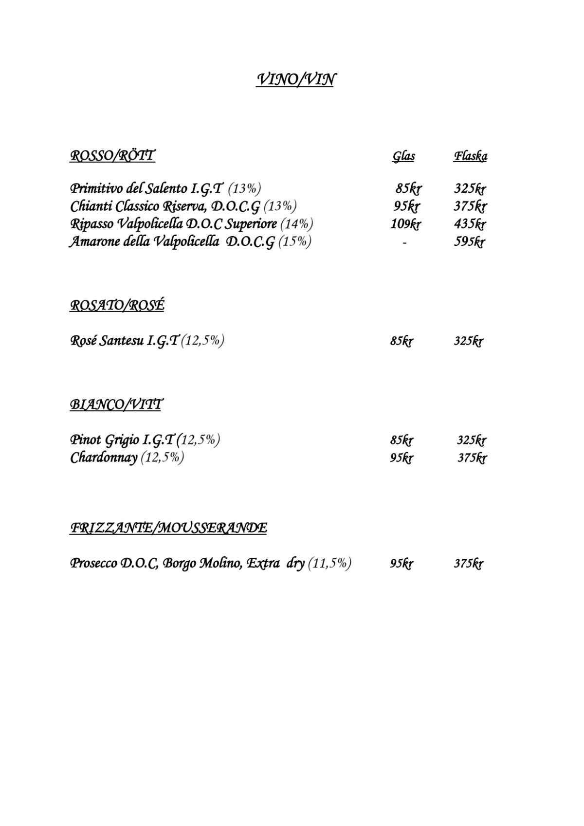 Carte et Menus 2024 - Trattoria Il Trullo à Kungälv | TheFork