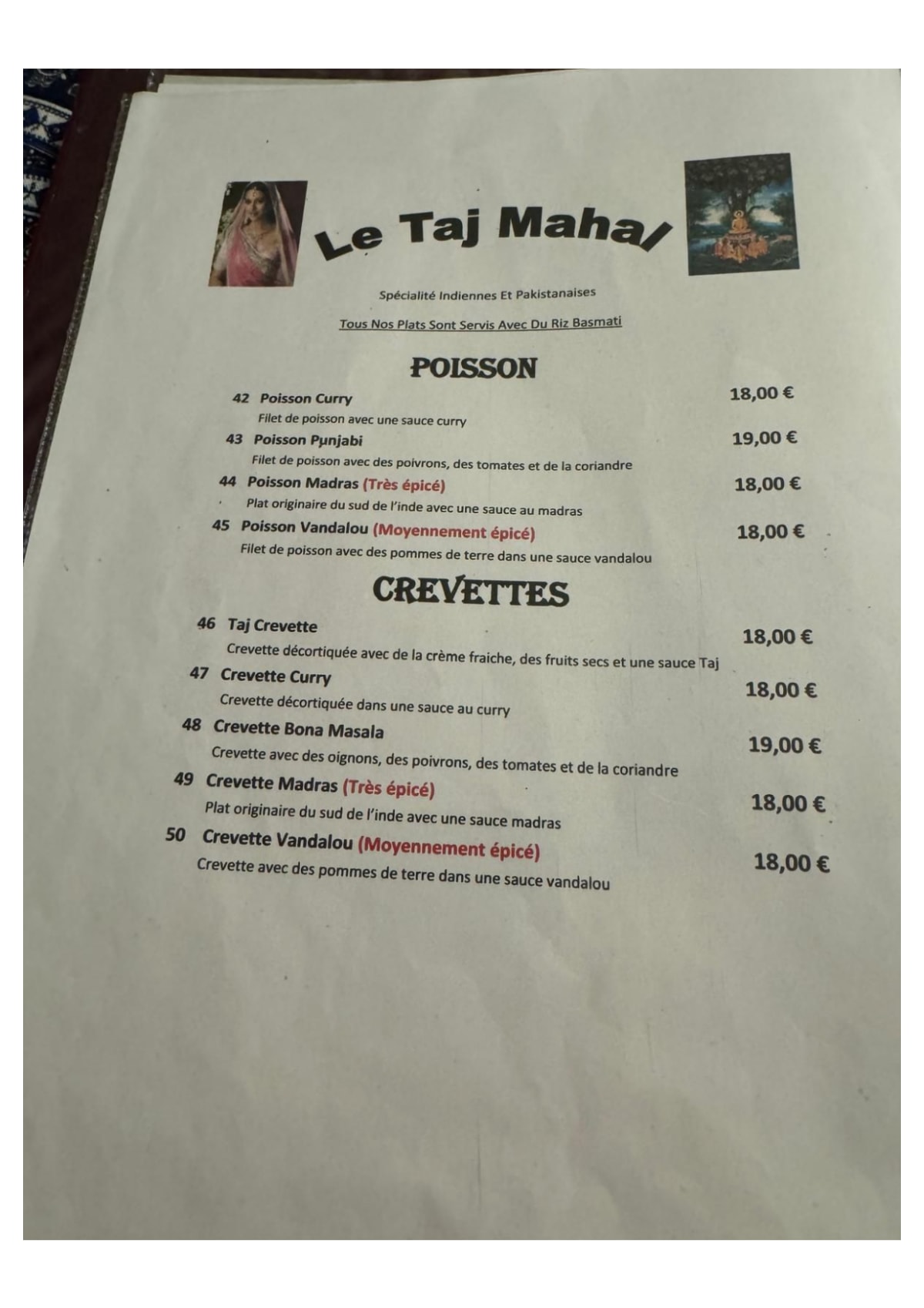 Menu 2024 - LE TAJ MAHAL in Flacé-lès-Mâcon | TheFork