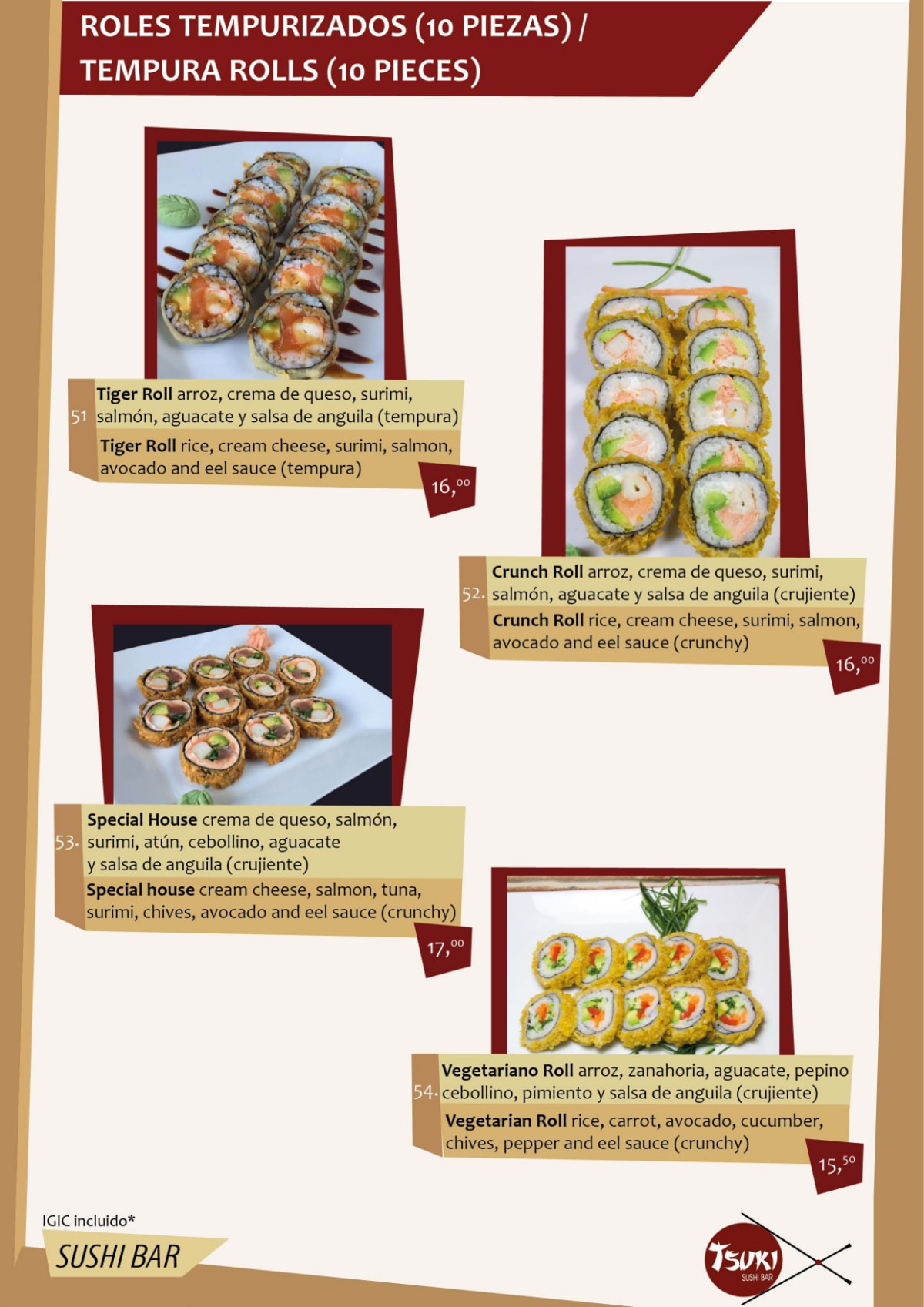 Carta y menù 2024 Actualizados - Tsuki Sushi Bar en Santa Cruz de ...