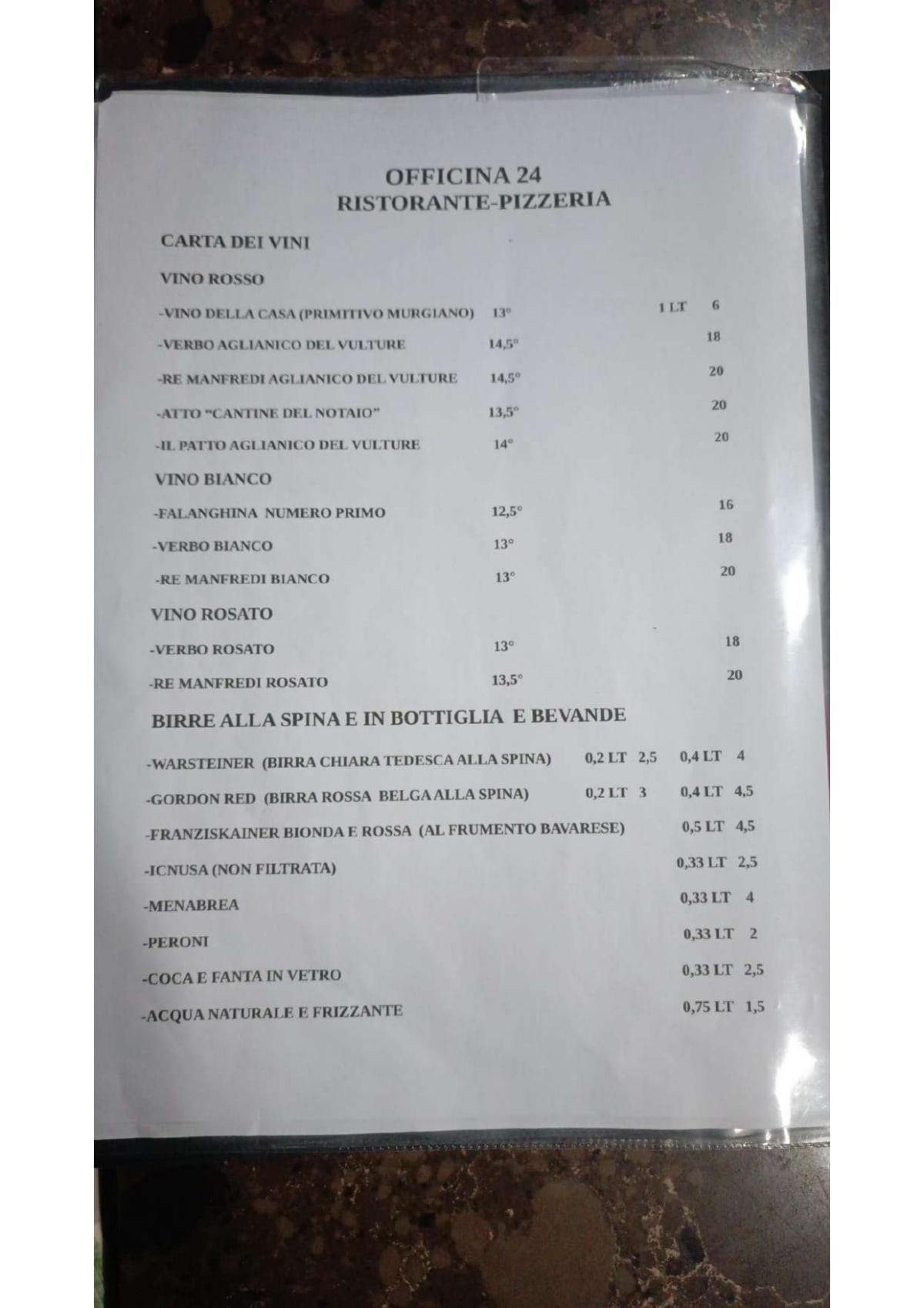 Menu 2024 - Officina 24 in Irsina | TheFork
