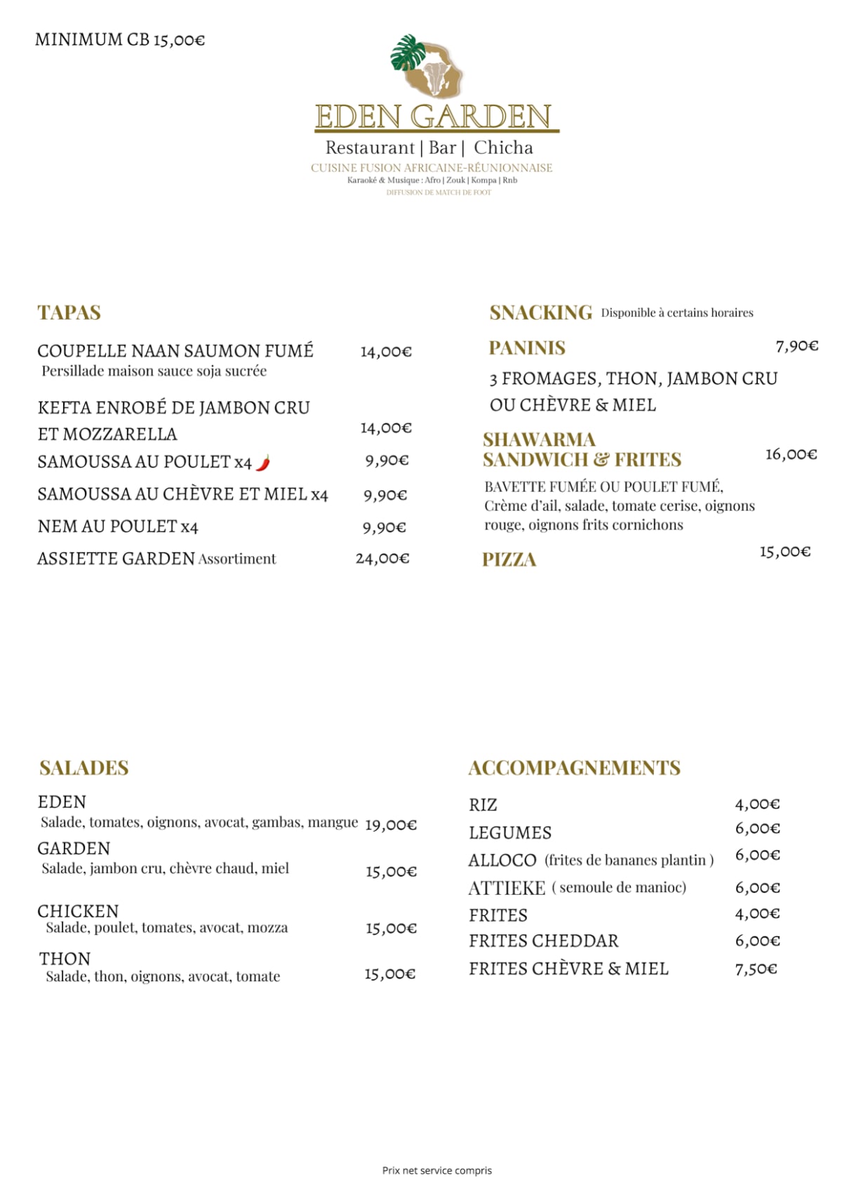 Menus 2024 - Eden Garden in Nice | TheFork