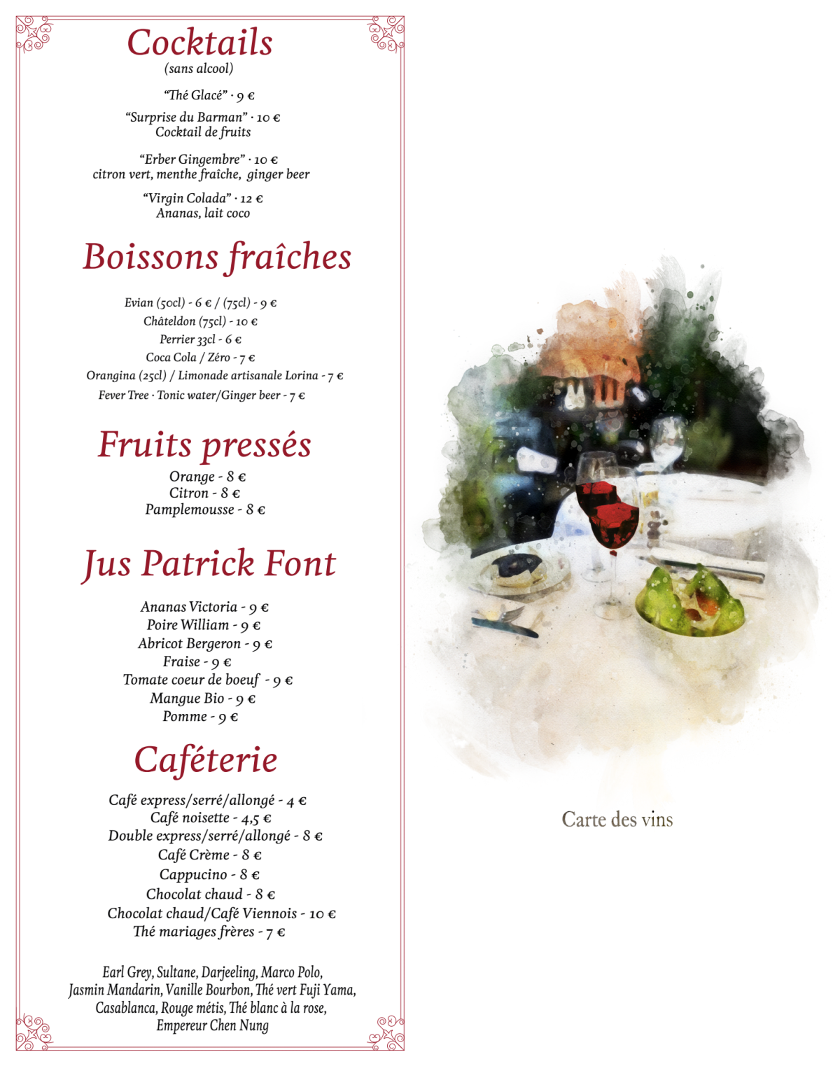 Carte et Menus 2024 - Chez Julien à Paris | TheFork