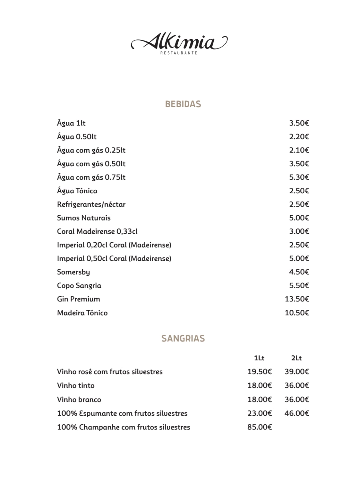 Carte et Menus 2024 - Alkimia Madeirense Carcavelos à Carcavelos | TheFork