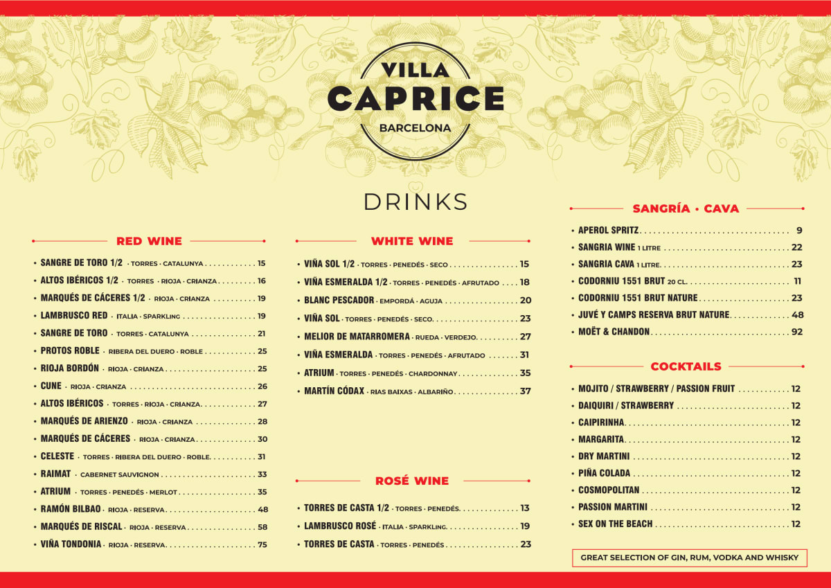 Carte et Menus 2024 - Villa Caprice à Barcelone | TheFork