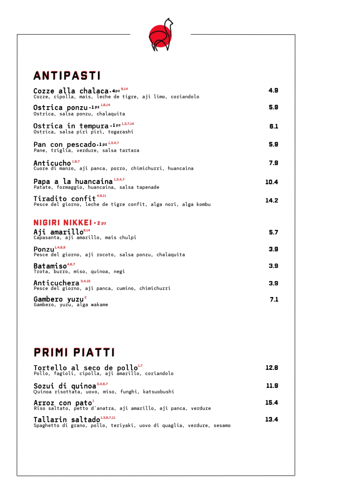 Carte et Menus 2024 - InKa à Vérone | TheFork