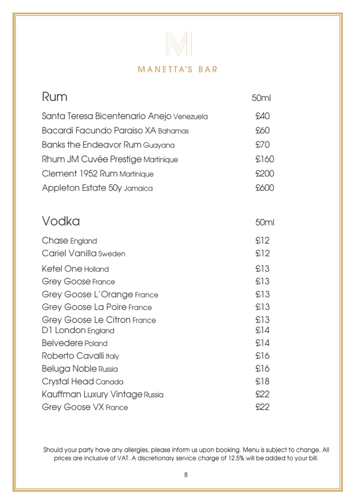 Menu 2024 - Manetta's Bar in London | TheFork
