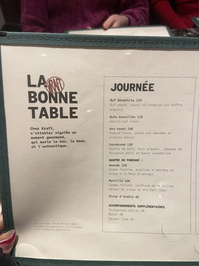 Carte et Menus 2025 - Kraft - La Bonne Table à Paris | TheFork