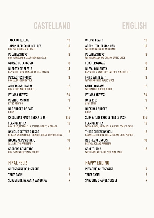 Menu 2025 - La Cueva Gastrobar in Platja d'Aro | TheFork