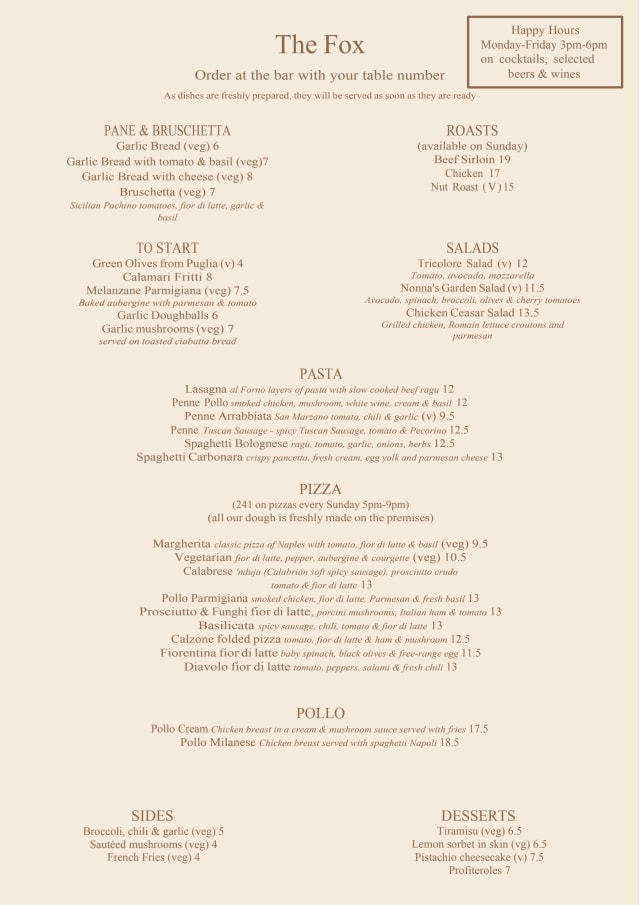 Menus 2025 - The Fox Ickenham in Uxbridge | TheFork