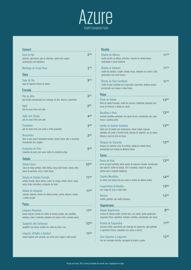Azure em Carcavelos - Preços, menu, morada, reserva e avaliações do ...