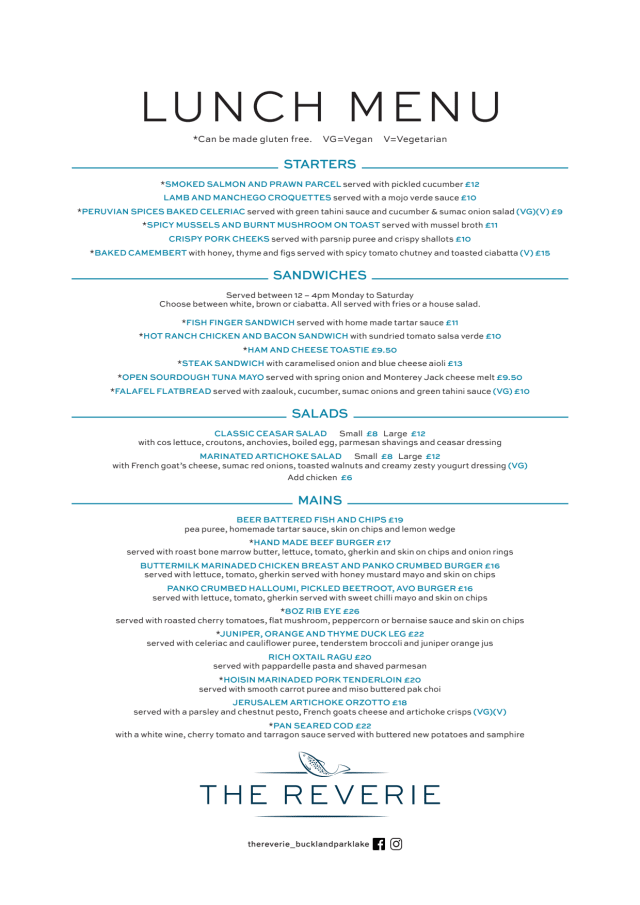 Menus 2025 - The Reverie in Betchworth | TheFork