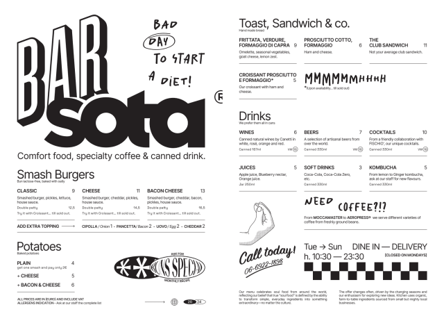 Carte et Menus 2025 - Bar Sota à Rome | TheFork