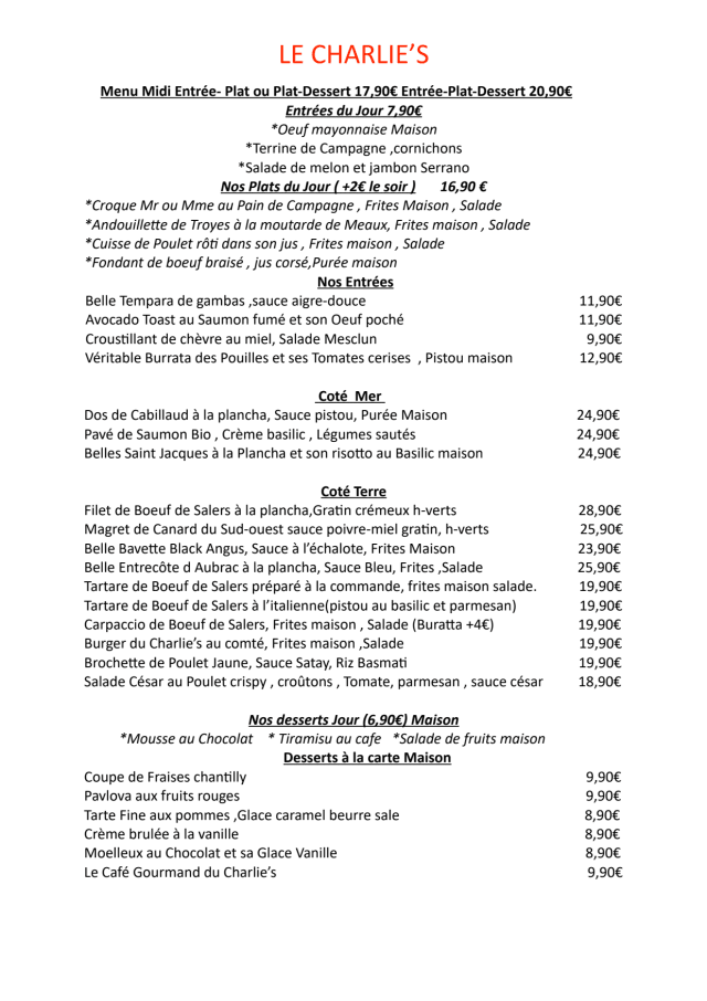 Restaurant Le Charlie's à Courbevoie - Menu, avis, prix et réservation ...