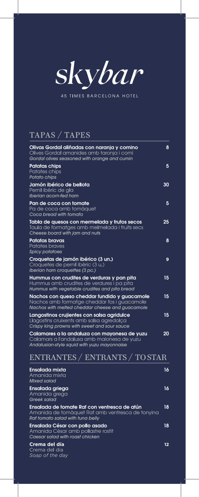 Skybar 45 Times Barcelona à Barcelone - Menu, avis, prix et réservation ...